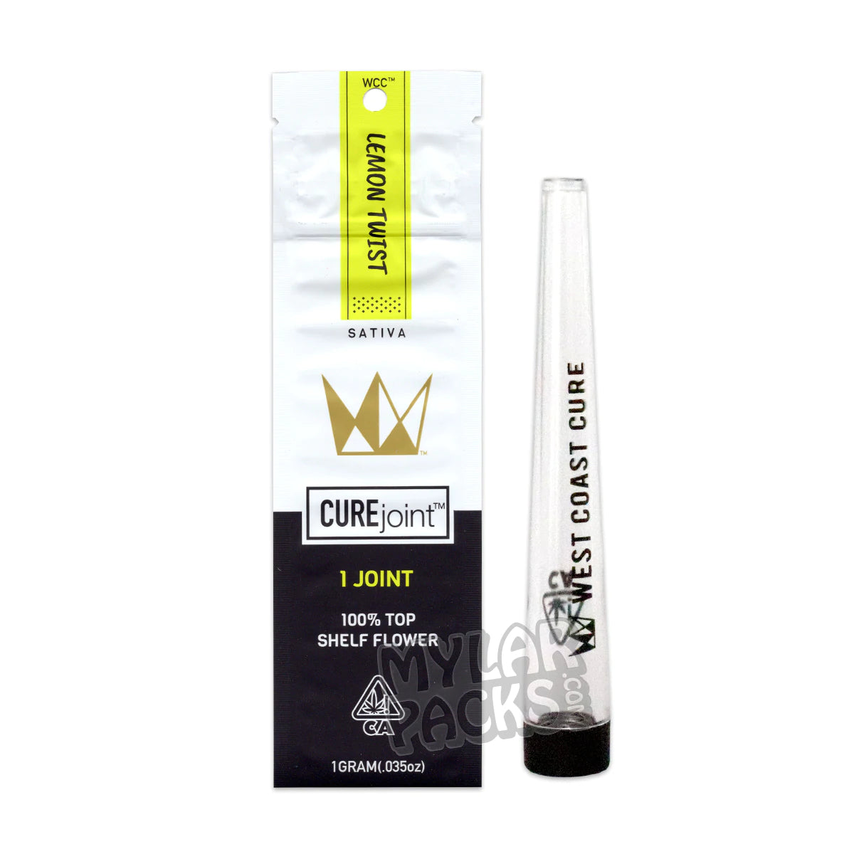 West Coast Cure Lemon Twist Single Preroll Empty White Mylar Bag with ...